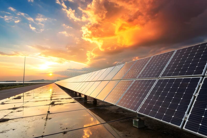 Realistic Solar Panels with a Reflective Surface Under a Dramatic ...