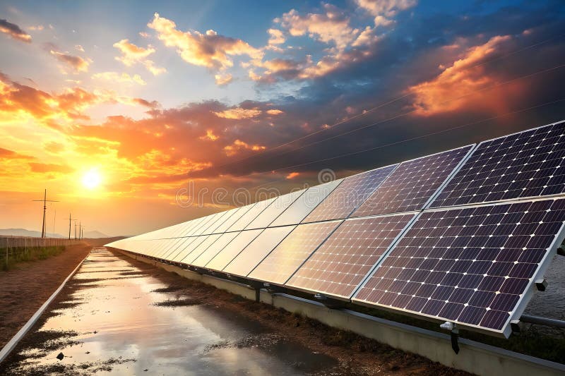 Realistic Solar Panels with a Reflective Surface Under a Dramatic ...