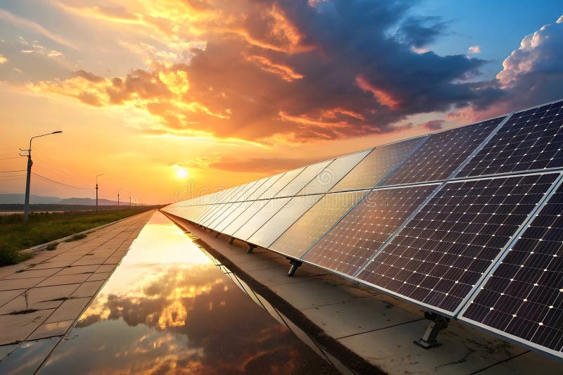 Realistic Solar Panels with a Reflective Surface Under a Dramatic ...