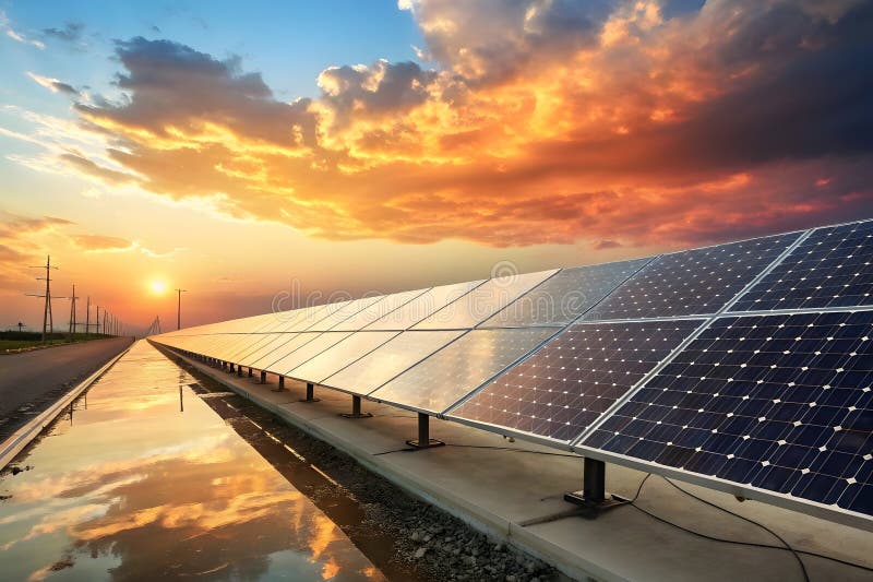 Realistic Solar Panels with a Reflective Surface Under a Dramatic ...