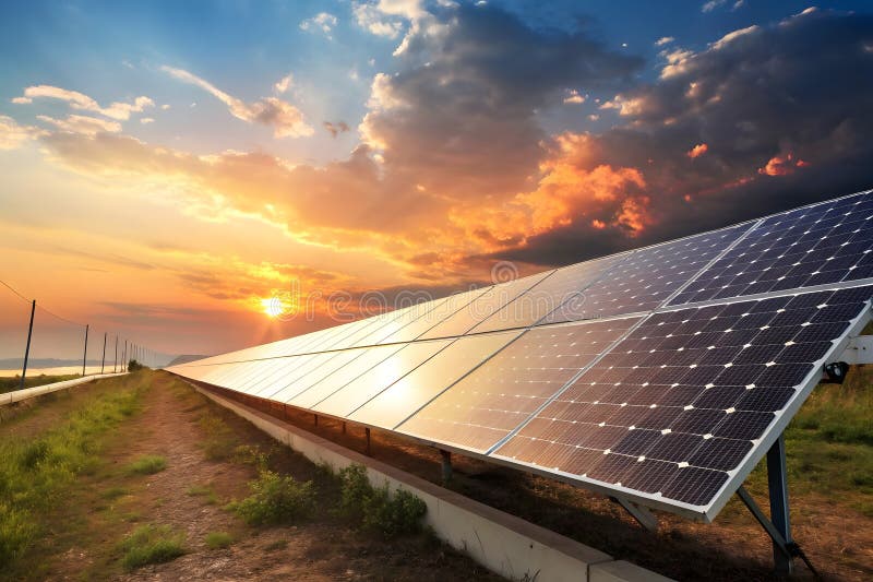 Realistic Solar Panels with a Reflective Surface Under a Dramatic ...