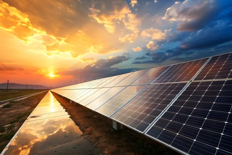 Realistic Solar Panels with a Reflective Surface Under a Dramatic ...