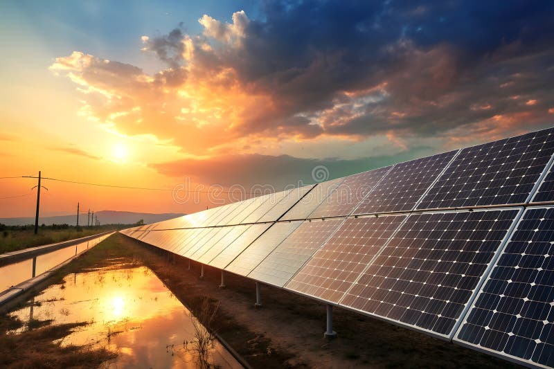 Realistic Solar Panels with a Reflective Surface Under a Dramatic ...