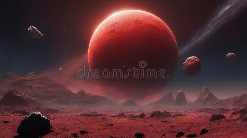 A Realistic Space Planet with a Red Surface and a Black Sky. the Planet ...