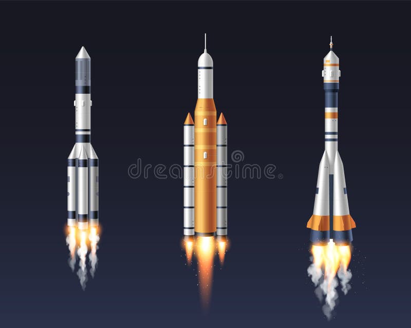 Realistic Space Rocket Set of Launching Spaceships Stock Illustration ...
