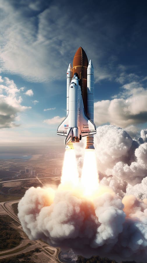 A Realistic Space Shuttle Taking Off from the Land Stock Illustration ...