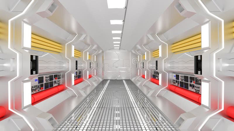 Realistic Spaceship Sci-fi Corridor Stock Illustration - Illustration ...