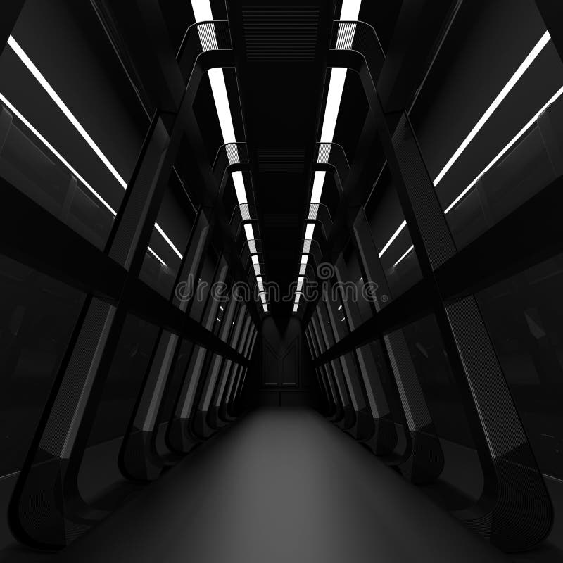 Realistic Spaceship Sci-fi Corridor Stock Illustration - Illustration ...
