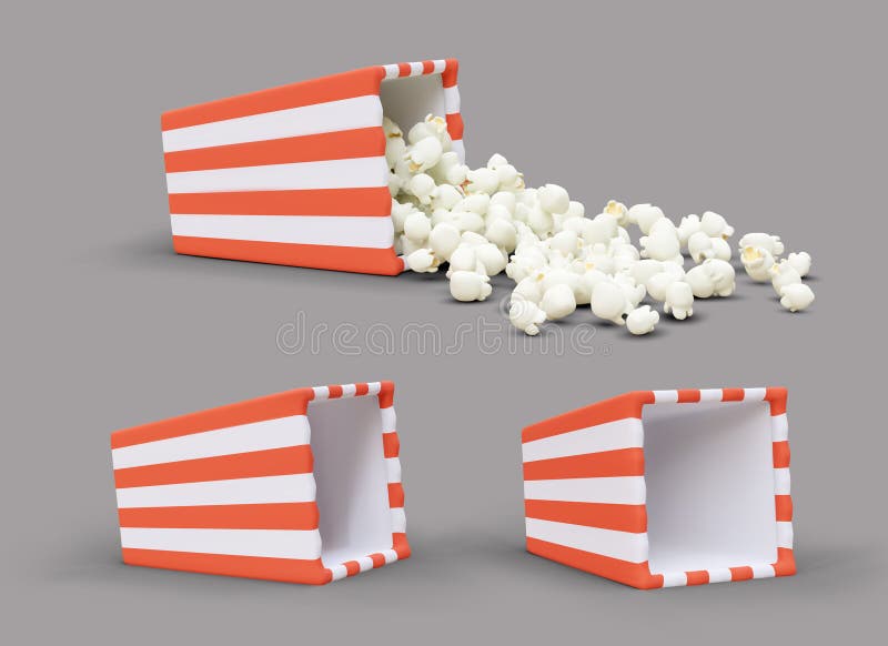 Realistic Square Cups of Popcorn is Lying on Its Side. Empty and Filled ...