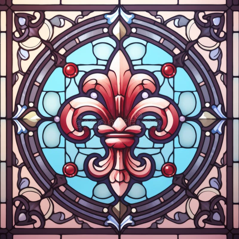 Realistic Stained Glass Window with Fleur De Lis Design Stock ...