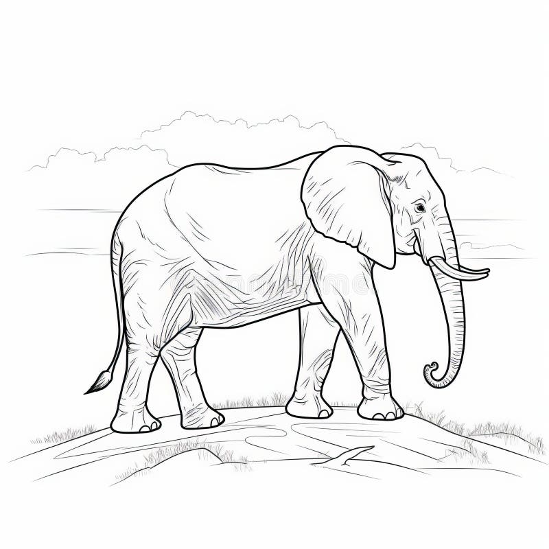 Realistic Standing Elephant Coloring Page Stock Illustration ...