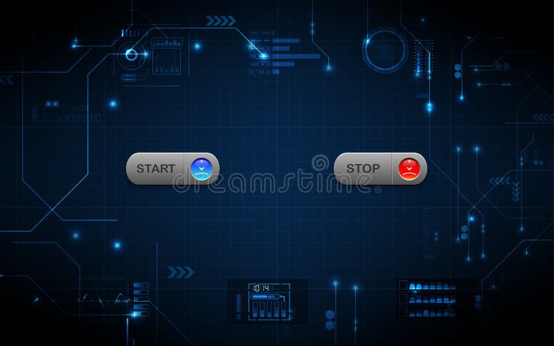 Realistic Start and Stop Button on Blue Abstract Technology Background ...