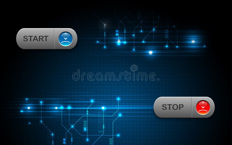 Realistic Start and Stop Button on Blue Abstract Technology Background ...