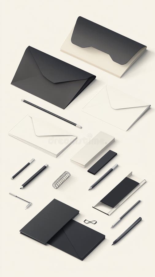 A Realistic Stationery Set with Subtle Shadow Effects and Layered ...