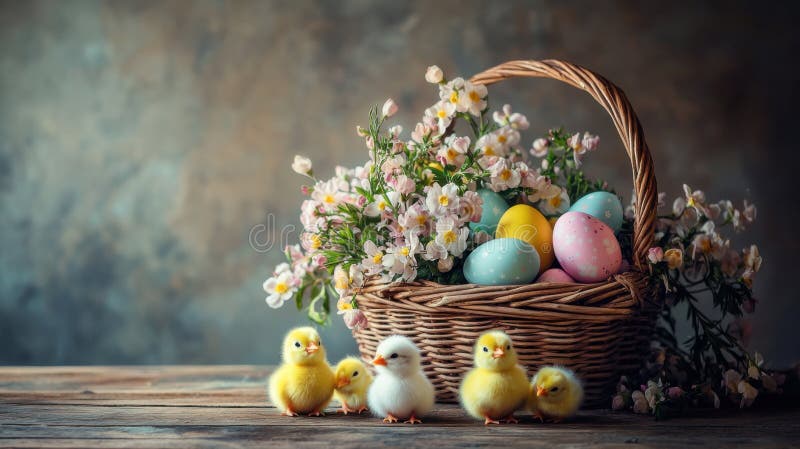 A Realistic Still Life of a Traditional Easter Basket Quality Stock ...