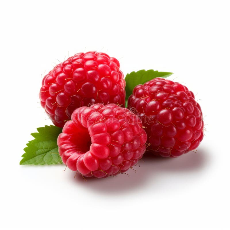 Bold and Colorful Matte Photo of Three Raspberries on White Background ...