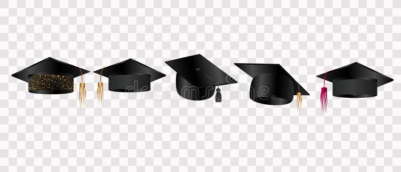 Realistic Student Hats. Various Types and Locations. Vector Stock ...