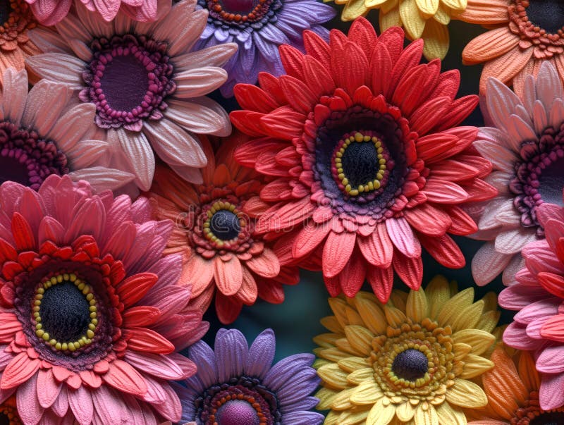 Realistic Style Colorful Gerbera Flowers Seamless Wallpaper Stock ...