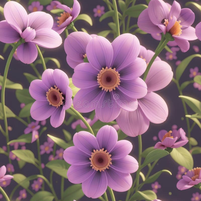 Realistic Style Violet Daisy Flowers Seamless Pattern Stock ...