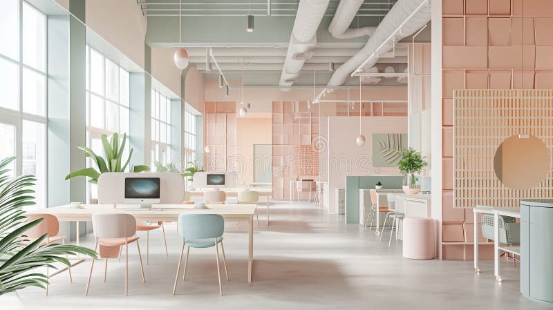 A Realistic of a Stylish Modern Office in Pastel Tones. the Interior ...