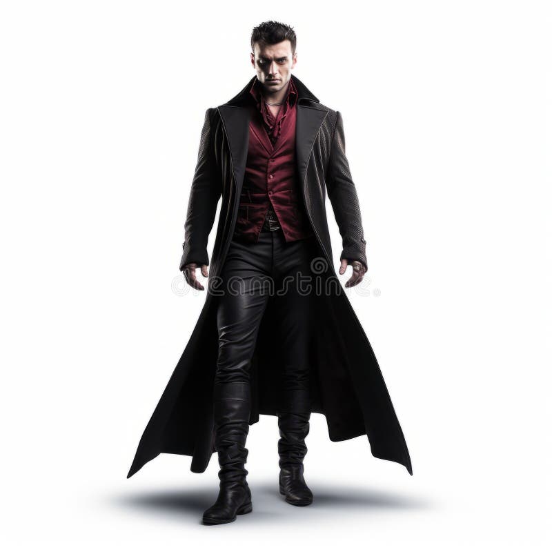 Realistic Stylized 3d Vampire in Black Longcoat and Red Dress Stock ...