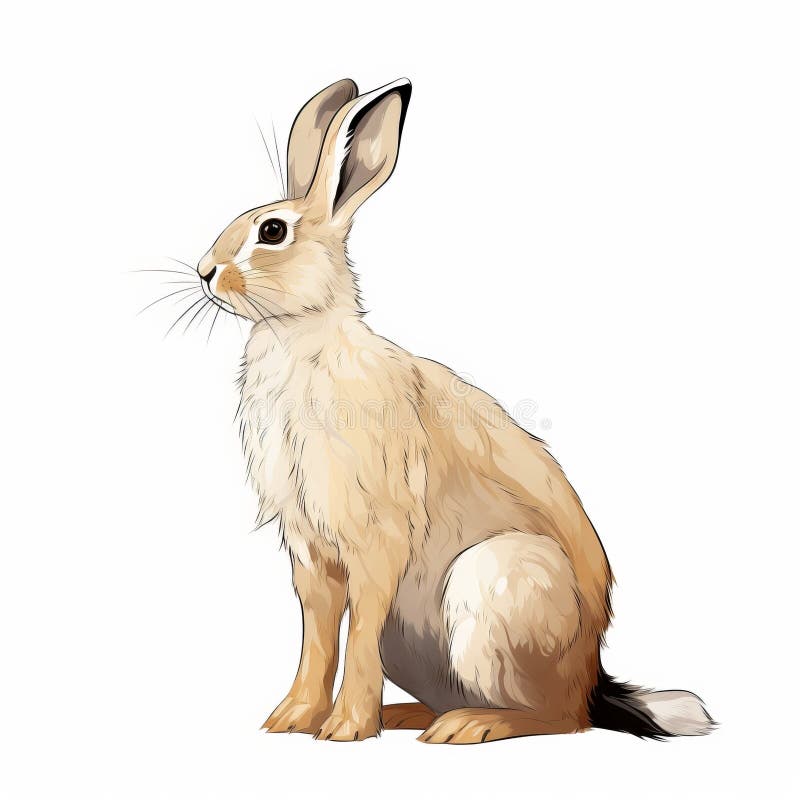 Realistic and Stylized Hare Drawing on White Background Stock ...