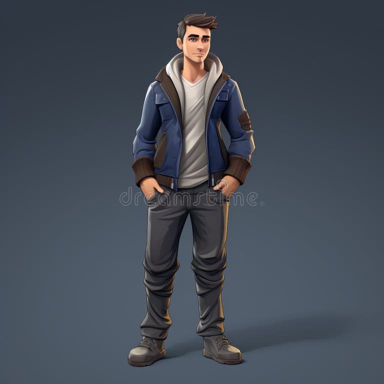Realistic Stylized Male Game Character with Jacket and Pants Stock ...