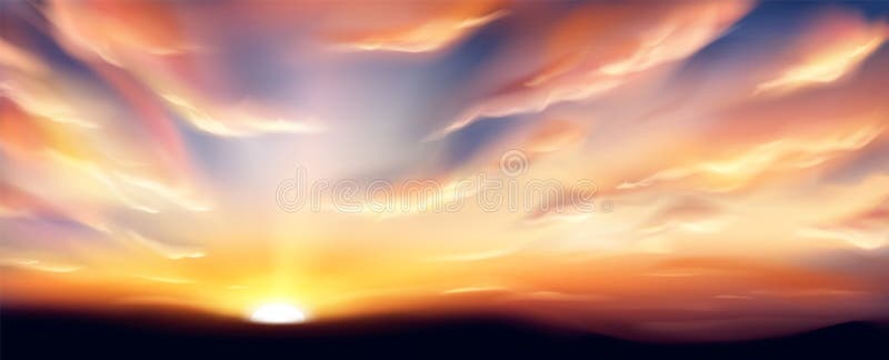 Realistic Sunset Sky with Clouds Stock Vector - Illustration of ...