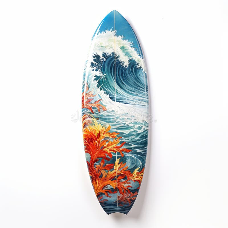 Realistic Surfboard with Ocean Wave Graphic Stock Image - Image of ...