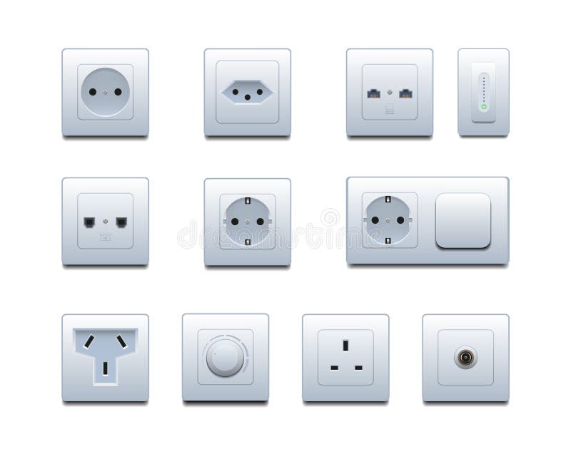 Realistic Switch or Socket. Electric Power Plug. Light Toggle Button ...