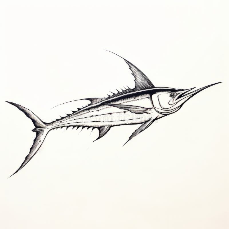 Hand Drawn Marlin Fish Art in the Style of Justin Gaffrey Stock ...