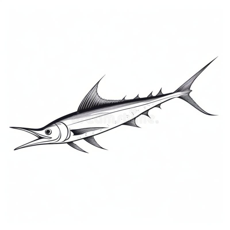 Ominous Marlin Fish Drawing with Precisionist Style and Simplistic ...