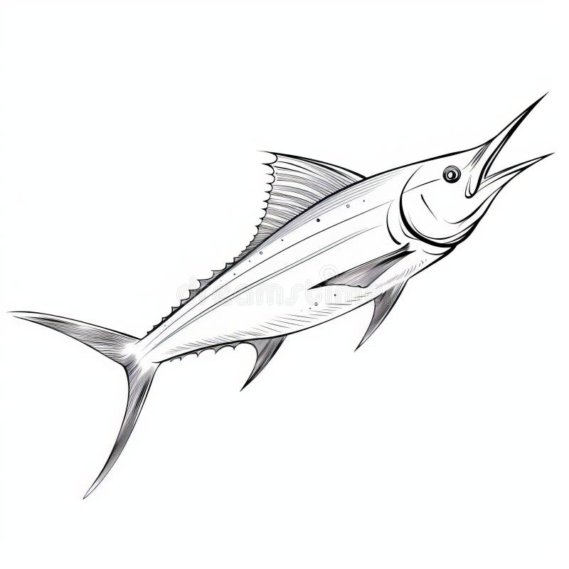 Precisionist Style Marlin Fishing Fish Drawing Vector Art Stock ...