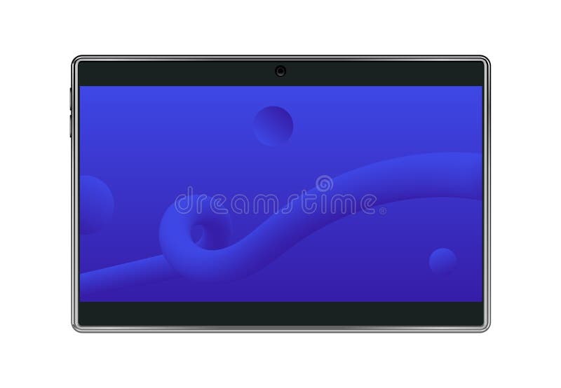 Realistic Tablet Computer Lock Screen with Abstract Blue Geometric ...