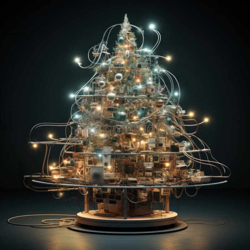 Realistic Technological Christmas Tree Stock Illustration ...