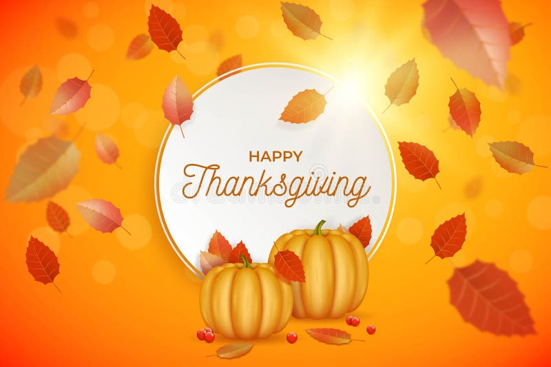 Realistic Thanksgiving Background with Leaves Pumpkins Vector Design ...