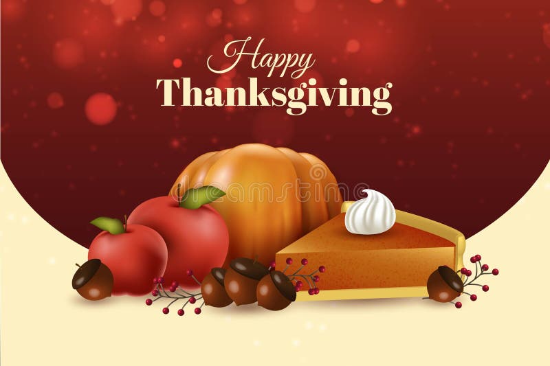 Realistic Thanksgiving Background with Pumpkin Pie Vector Design Stock ...