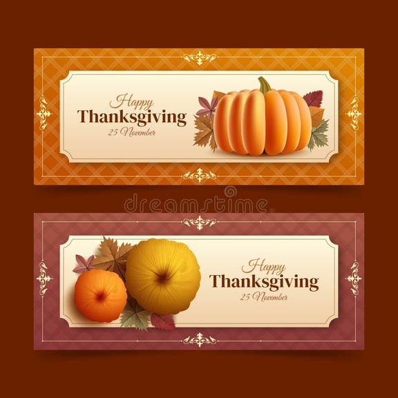 Realistic Thanksgiving Horizontal Banners Set Vector Design Stock ...