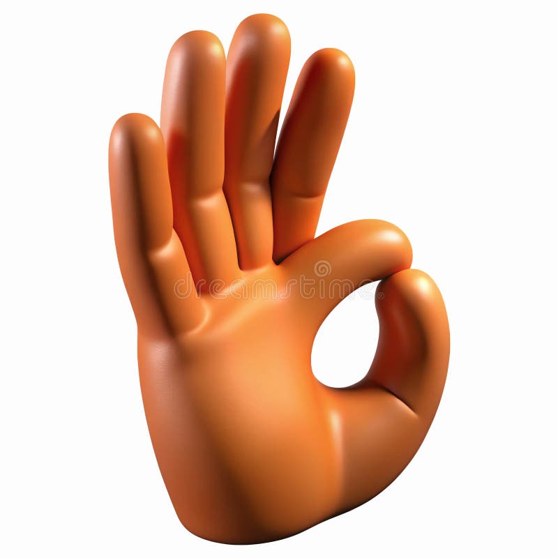 Realistic Three Dimensional Orange Hand Making OK Gesture on ...