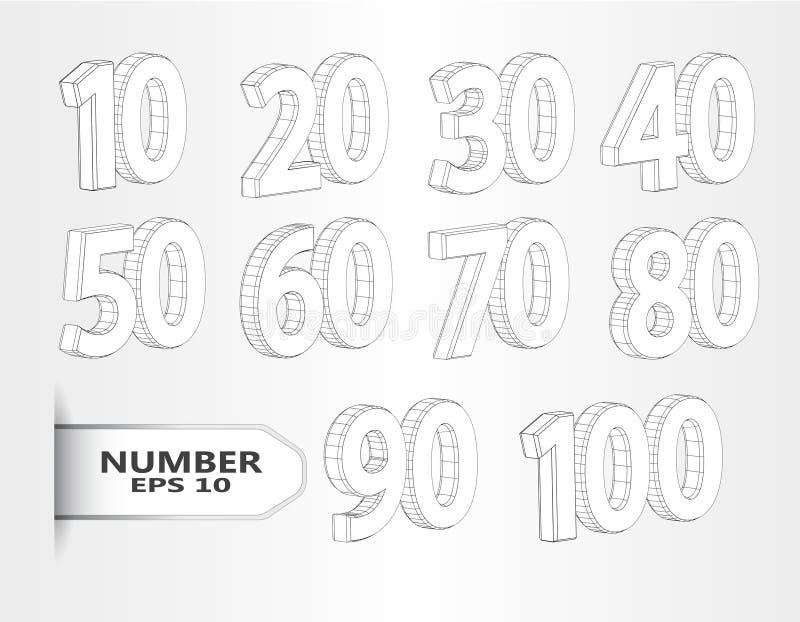 Realistic Three Dimensional Set of Numbers. Isometric Numbers Vector ...