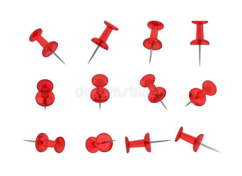 12 Realistic Thumbtacks - RED Set (Translucent Plastic) Stock Photo ...