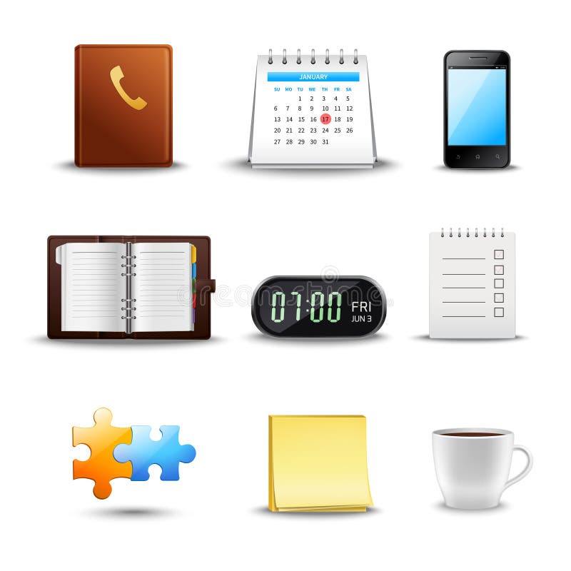 Realistic Time Management Icons Stock Vector - Illustration of design ...