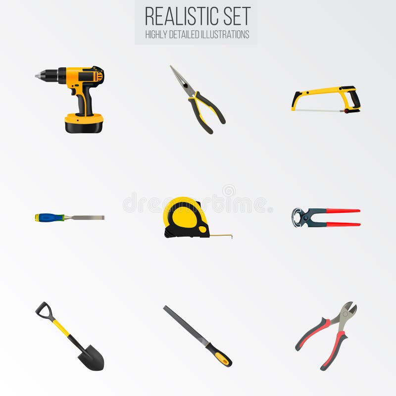 Realistic Tongs, Arm-Saw, Sharpener and Other Vector Elements. Set of ...