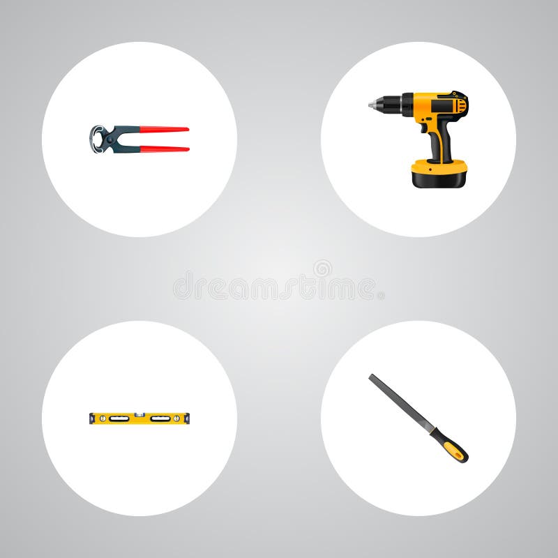 Realistic Tongs, Plumb Ruler, Sharpener and Other Vector Elements. Set ...
