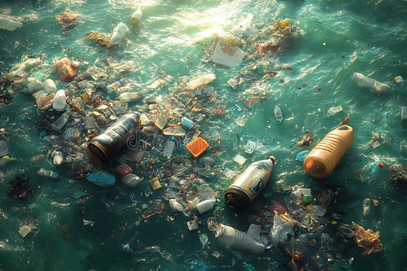 A Realistic Top-down View of Plastic Waste Floating on the Surface of a ...