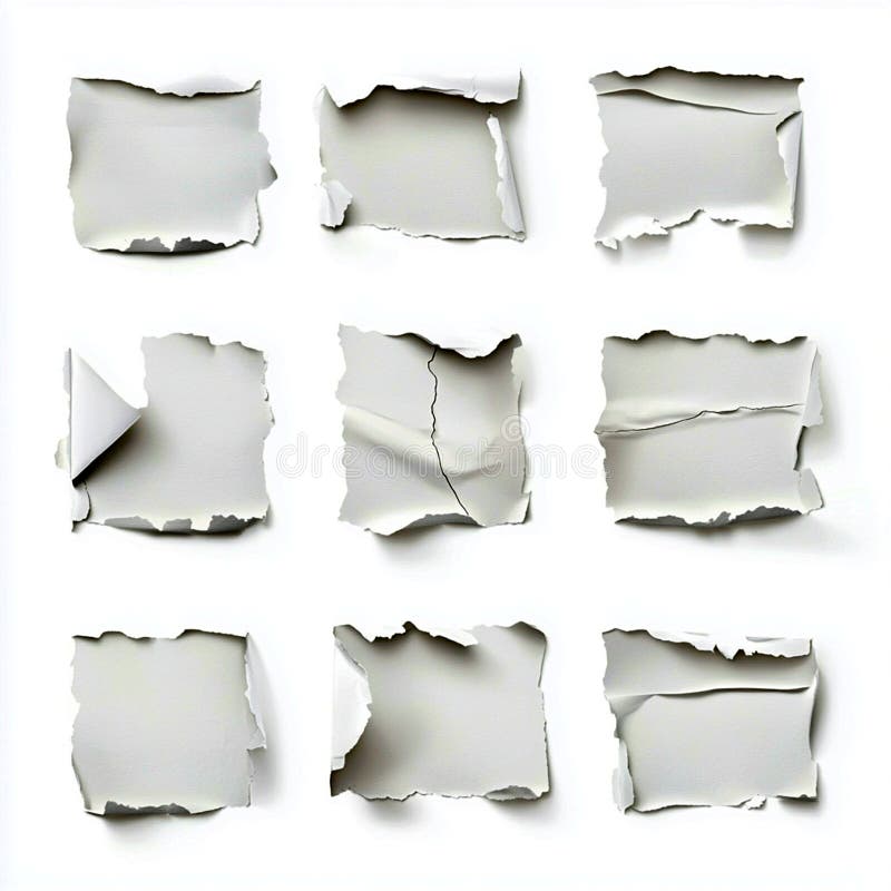 Realistic Torn Paper Pieces Set White Background Design Elements Note ...
