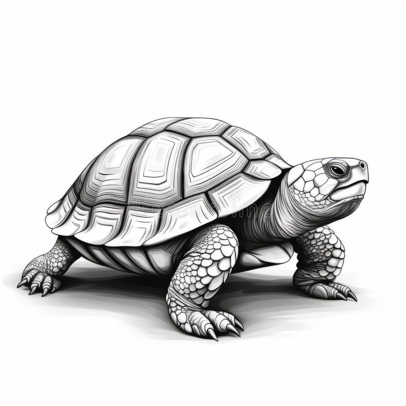 Realistic Tortoise Drawing on White Background Stock Illustration ...
