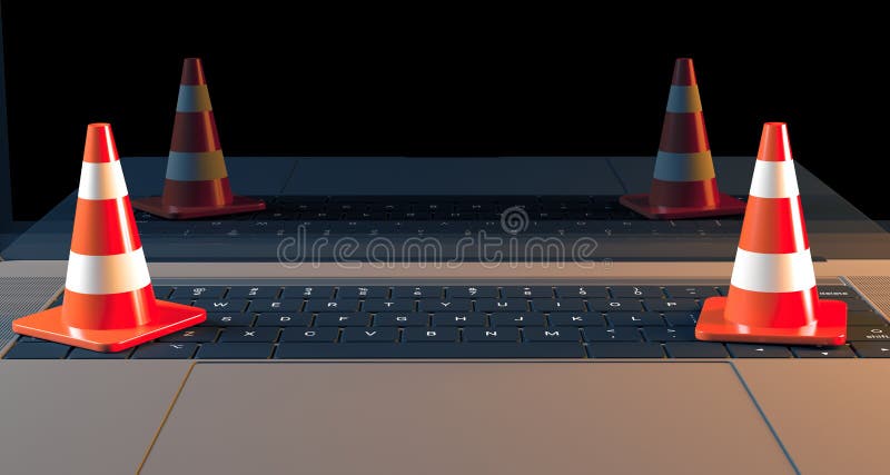 Realistic Traffic Cones Over Laptop Keyboard Stock Illustration ...