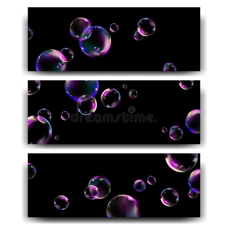 Realistic Transparent Bubbles Banner Template Set.Horizontal Banners ...