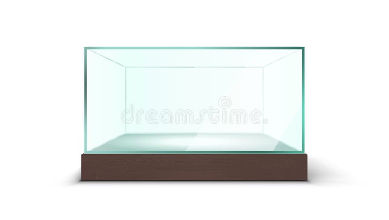 Realistic Transparent Empty Glass Box Showcase on White Stock Vector ...